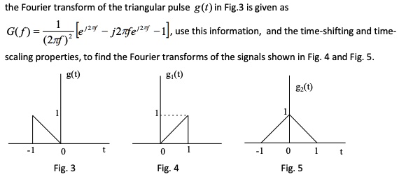 SOLVED: The Fourier transform of the triangular pulse g(t) in Fig. 3 is given as G(f) = j2Ï€f ...