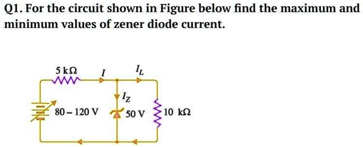 q1 for the circuit shown in figure below find the maximum and minimum values of zener diode ...