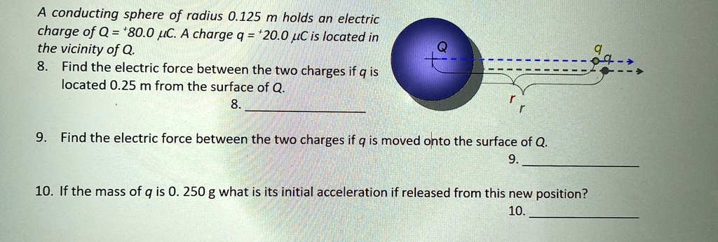 SOLVED: conducting sphere of radius 0.125 m holds an electric charge of Q =*80.0 LIC charge q ...