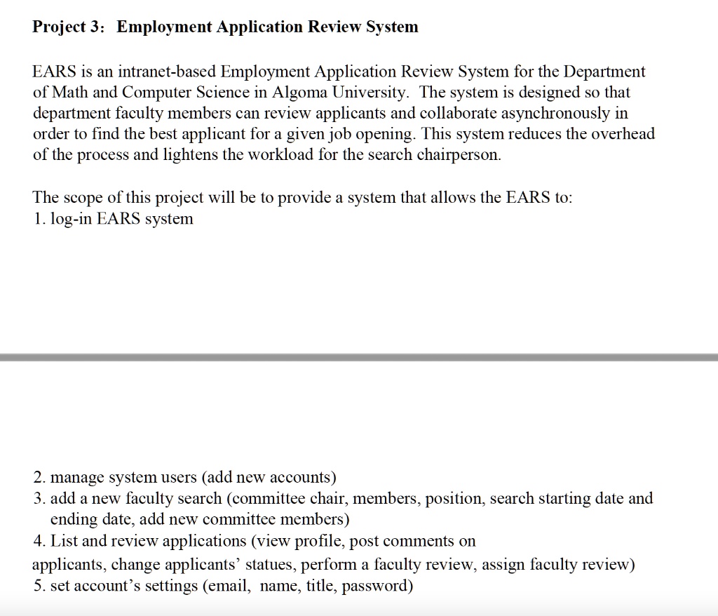 Project 3: Employment Application Review System EARS is an intranet ...