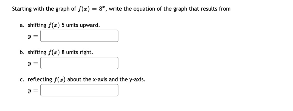 SOLVED:Starting with the graph of f(z) 8* write the equation of the ...