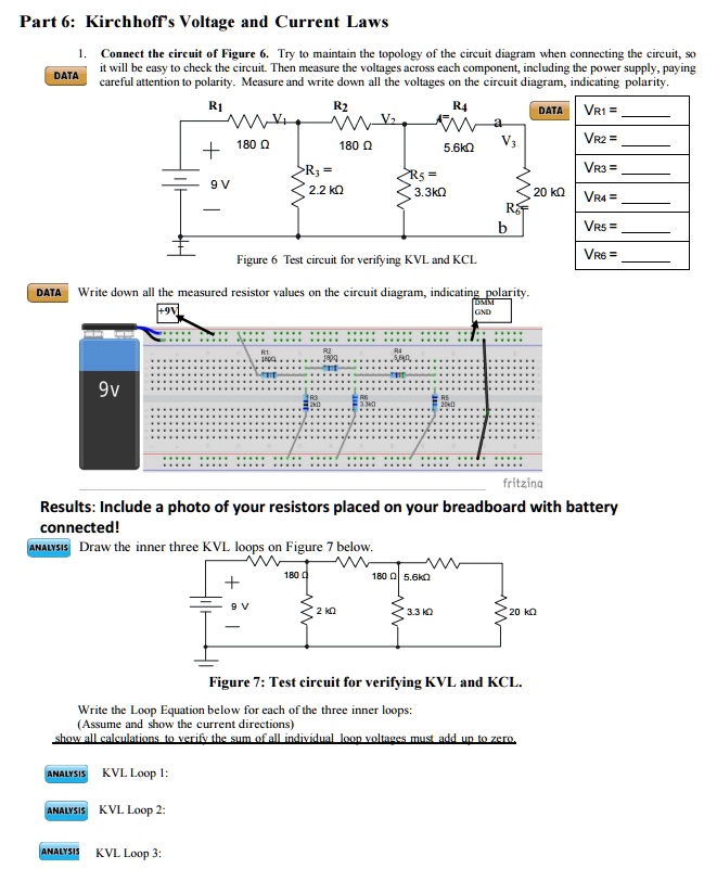 SOLVED: Texts: Part 6: Kirchhoff's Voltage and Current Laws 1. Connect the circuit of Figure 6 ...