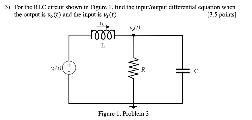 SOLVED: 3) For the RLC circuit shown in Figure 1, find the input/output differential equation ...