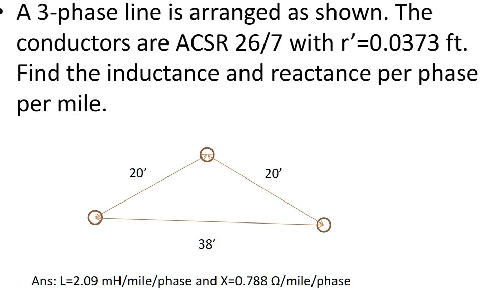 a 3 phase line is arranged as shown the conductors are acsr 267 with ...