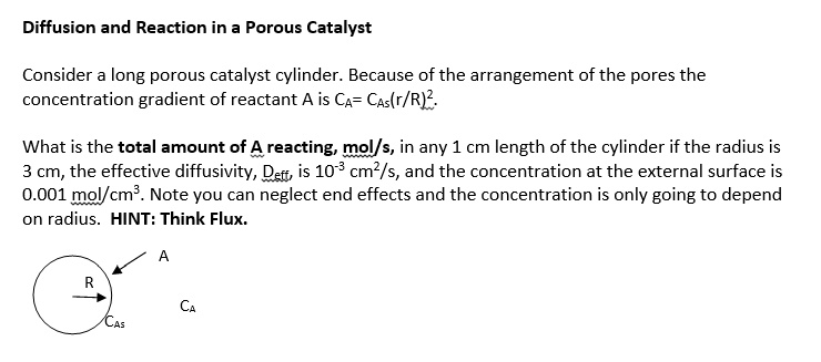 Diffusion and Reaction in a Porous Catalyst Consider a long porous ...