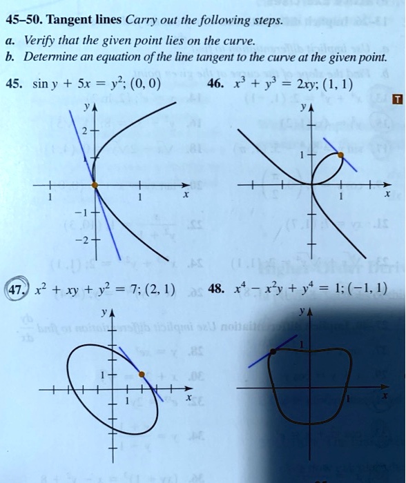 SOLVED: 45-50. Tangent lines Carry out the following steps: 1. Verify ...