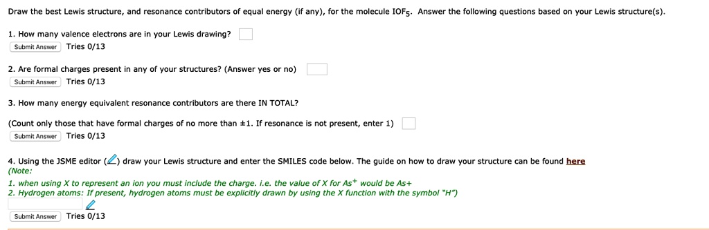 SOLVED:Draw the best Lewis structure, and resonance contributors of equal energy (if any)_ for ...