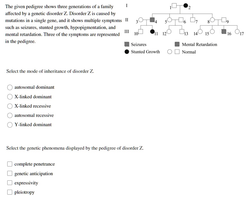 SOLVED: The given pedigree shows three generations of family affected ...