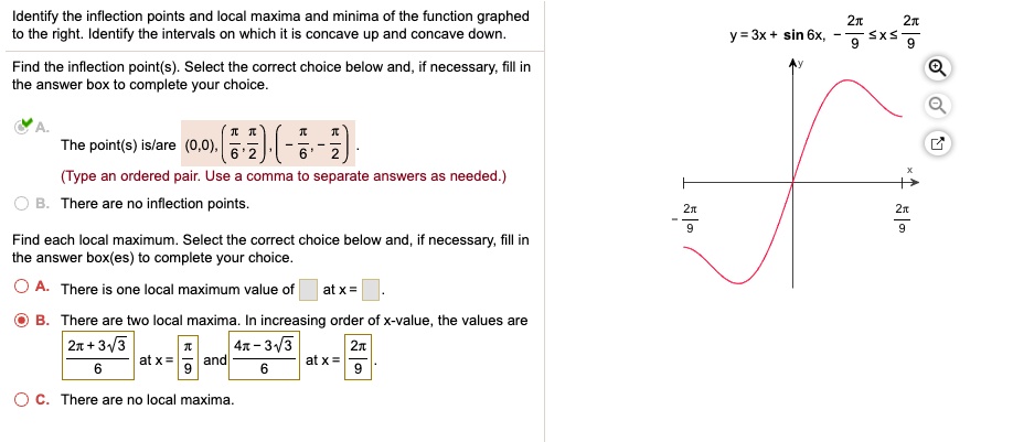 SOLVED: Identify the inflection points and local maxima and minima of the function graphed to ...
