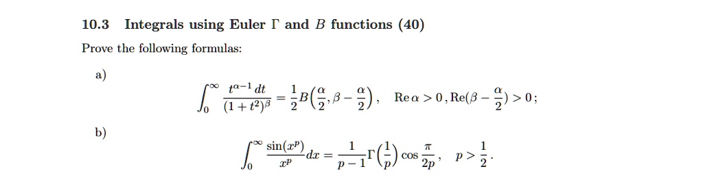 prove the following formulae using complex contour integration 103 integrals using euler t and b ...