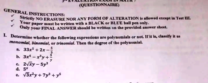 GENERAL INSTRUCTIONS: Strictly NO ERASURE NOR ANY FORM OF...