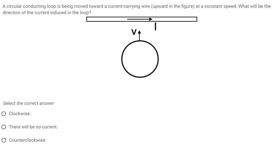 a circular conducting loop is being moved toward current carrying wire upward in the figure at ...