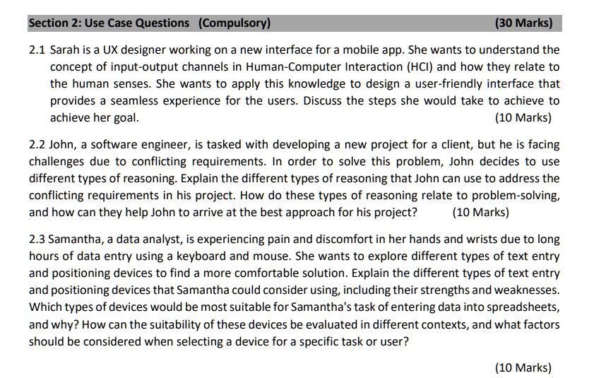 Section 2: Use Case Questions (Compulsory) (30 Marks) 2.1 Sarah is a UX designer working on a ...