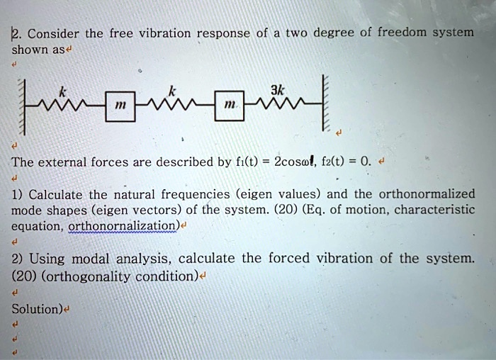 SOLVED: Consider the free vibration response of a two-degree-of-freedom system shown as: 3k m ...