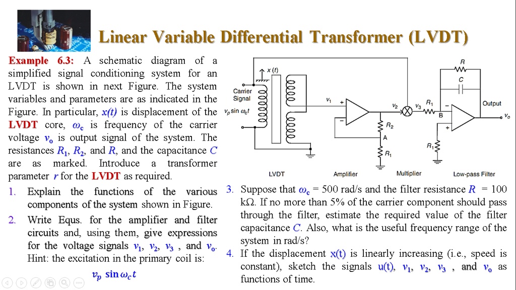 SOLVED: A schematic diagram of a simplified signal conditioning system for an LVDT is shown in ...