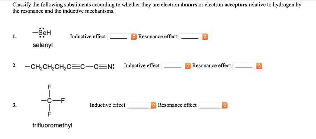 Solved Classify The Following Substituents According To Whether They Are Electron Donors Or
