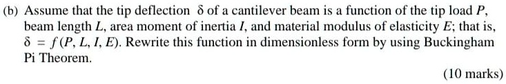 SOLVED: (b) Assume that the tip deflection 6 of a cantilever beam is function of the tip load Py ...