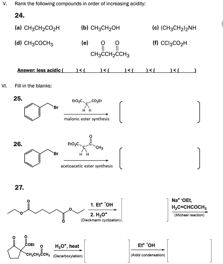 V. Rank the following compounds in order of increasing acidity: 24. (a ...