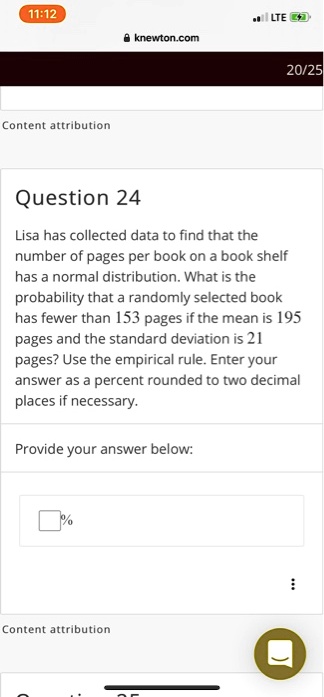 SOLVED: 11F12 knertton com 20/25 Content attribution Question 24 Lisa has collected data to find ...
