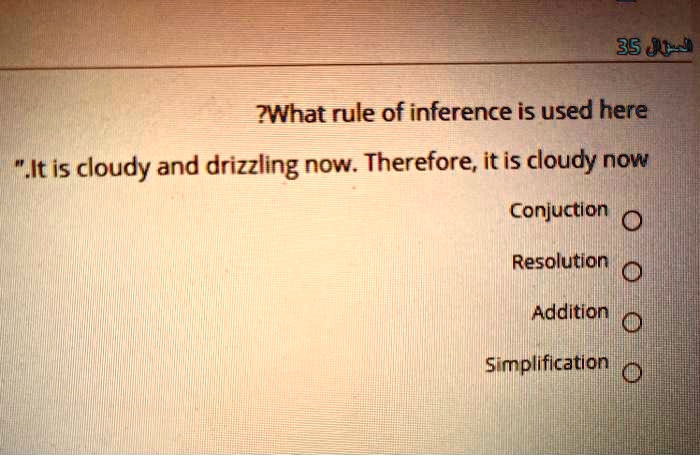 SOLVED: What rule of inference is used here? 'It is cloudy and ...
