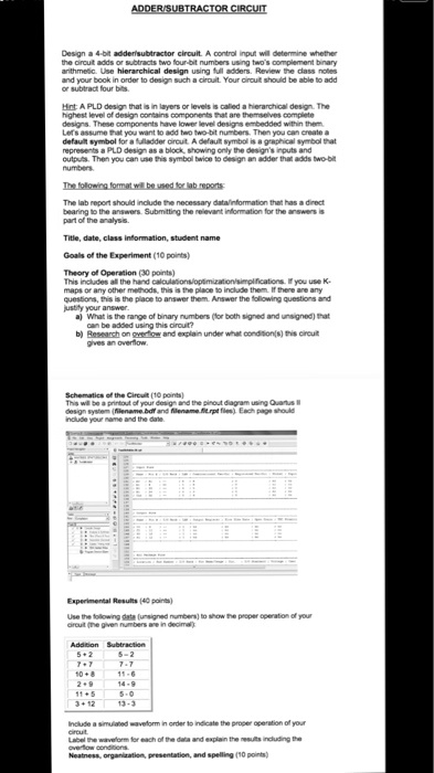 SOLVED: Adder/Subtractor Circuit The circuit adds or subtracts two four-bit numbers using two's ...