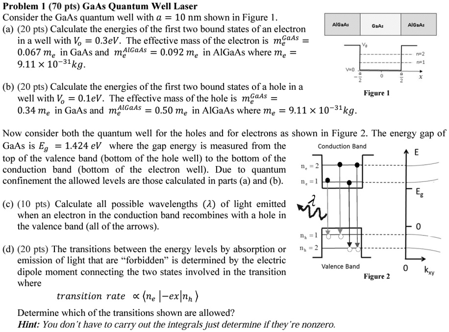 SOLVED: Problem 1 (70 pts) GaAs Quantum Well Laser Consider the GaAs ... SOLVED: Problem 1 (70 pts) GaAs Quantum Well Laser Consider the GaAs ...