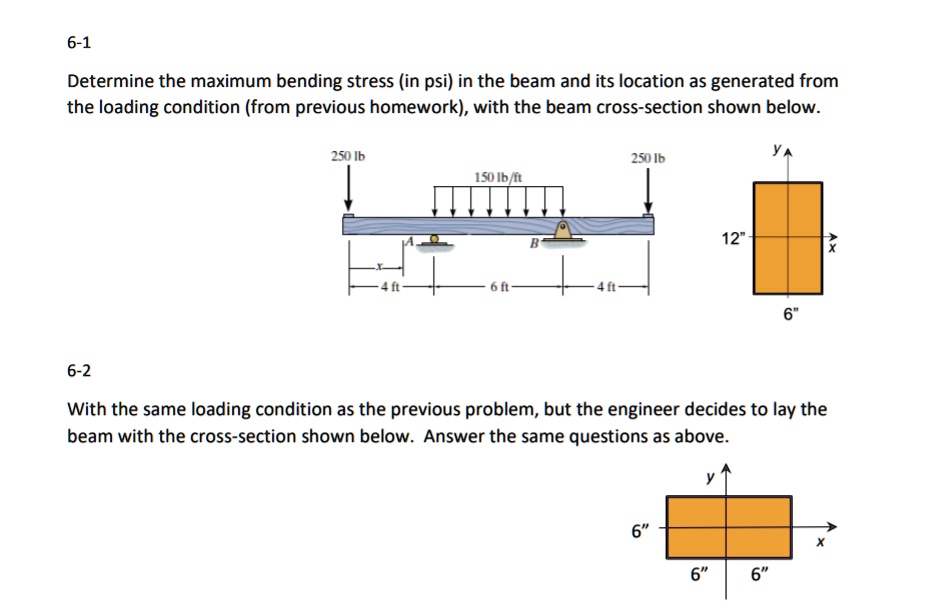 SOLVED: 6-1 Determine the maximum bending stress (in psi) in the beam and its location as ...