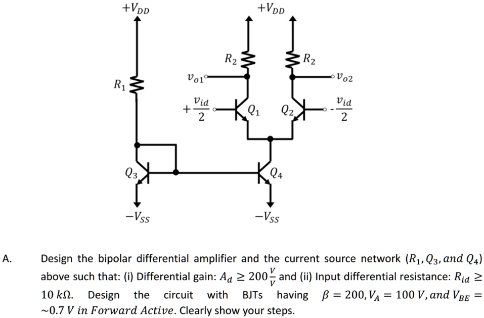 design the bipolar differential amplifier with specifications shown in ...