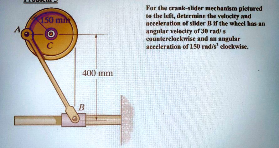 SOLVED: For the crank-slider mechanism pictured to the left, determine the velocity and ...