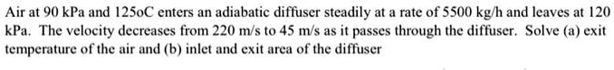 SOLVED: Air at 90 kPa and 125Â°C enters an adiabatic diffuser steadily ...