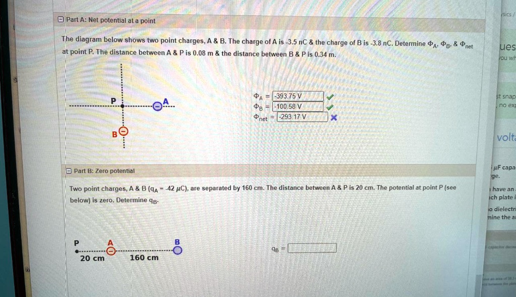 SOLVED: The diagram below shows two point charges, A B. The charge of A is -3.5 nC and the ...