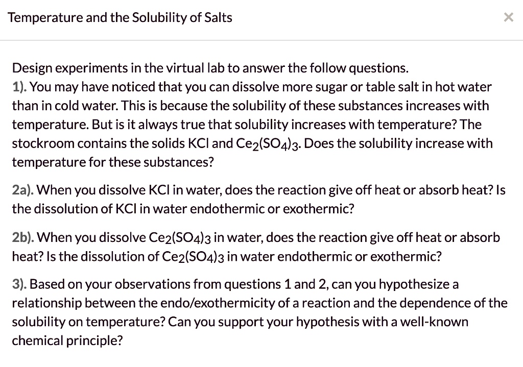 SOLVED: Temperature and the Solubility of Salts Design experiments in ...