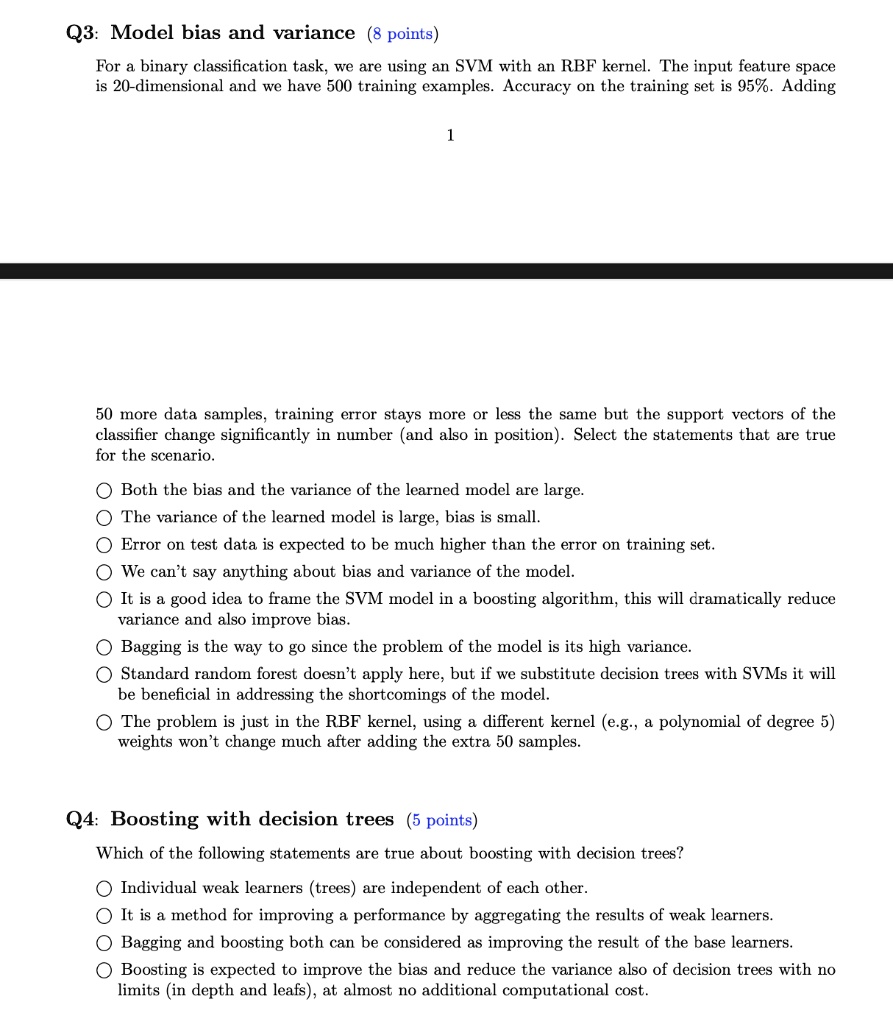 Q3: Model bias and variance (8 points) For a binary classification task ...