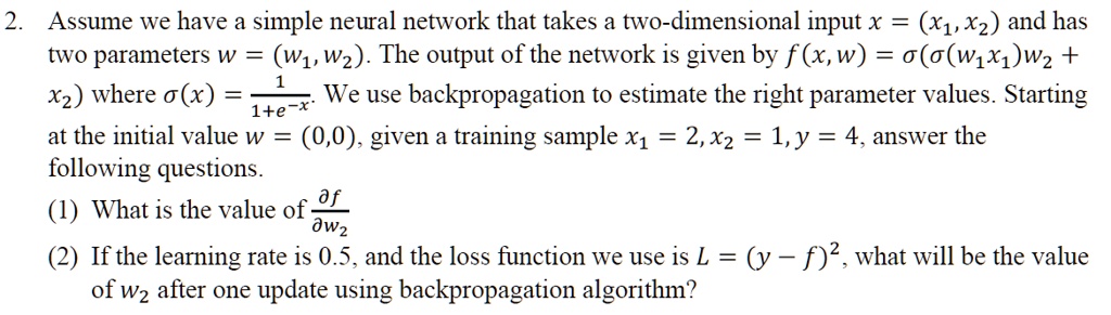 SOLVED: Assume we have a simple neural network that takes a two-dimensional input x = (x1, x2 ...
