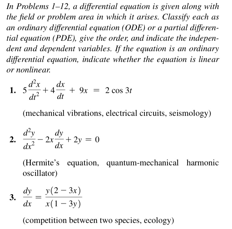 Solved In Problems 1 12 Differential Equation Is Given Along With The Field Or Problem Area In