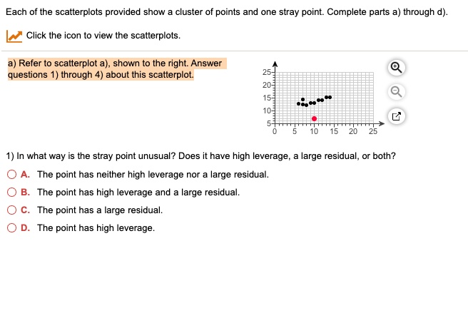 SOLVED: Each of the scatterplots provided show cluster of points and ...