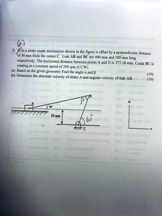 3) In a slider crank mechanism shown in the figure is offset by a perpendicular distance of 50 ...