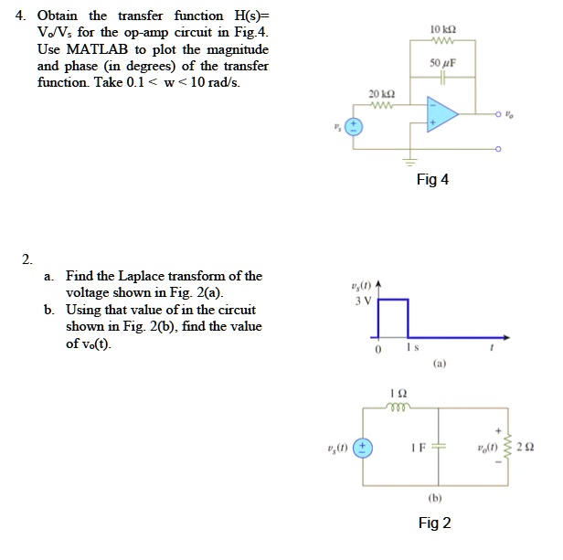 4. Obtain the transfer function H(s)= Vo/Vs for the op-amp circuit in Fig.4. Use MATLAB to plot ...