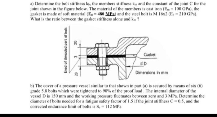 a) Determine the bolt stiffness kb, the members stiffness km and the ...