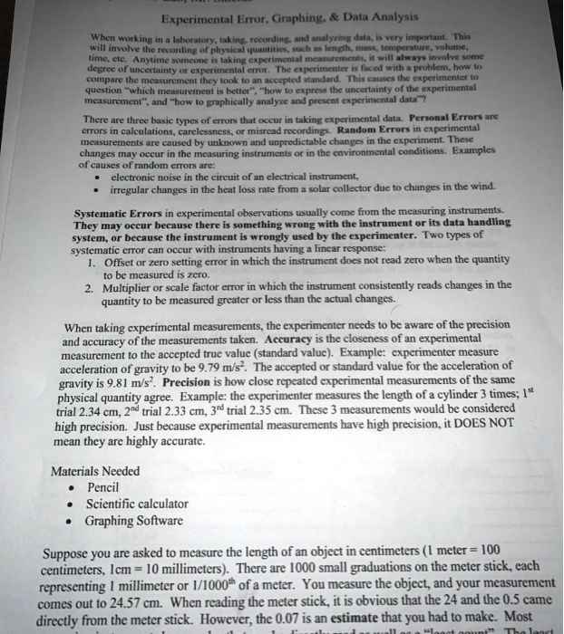 SOLVED: Experimental Error; Graphing: Dala Analysis Wheu wurking Lab alory. tLWng rording Anaun ...