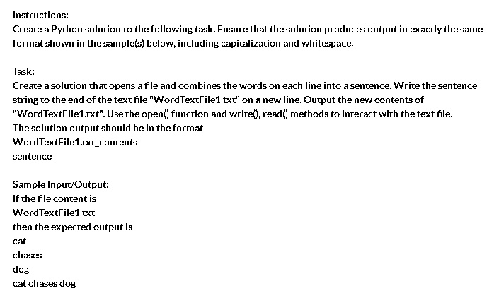 Solved Instructions Create A Python Solution To The Following Task Ensure That The Solution