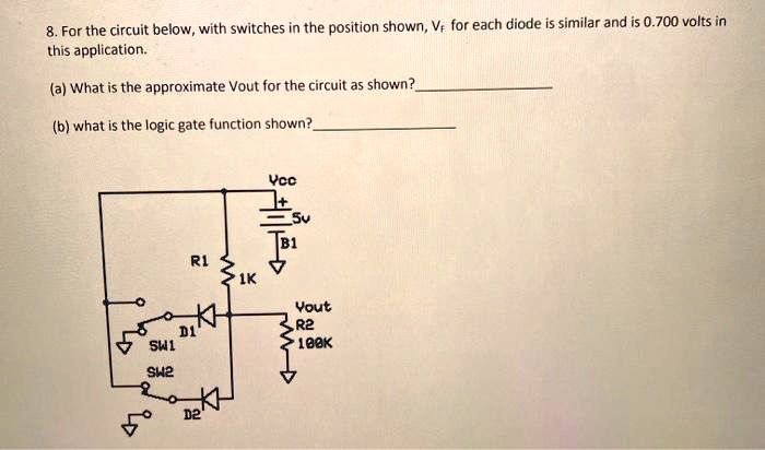 SOLVED: For the circuit below, with switches in the position shown, V for each diode is similar ...