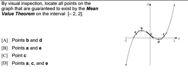 by visual inspection locate all points on the graph that are guaranteed t0 exist by the mean ...