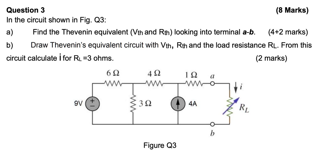 SOLVED: Question 3 In the circuit shown in Fig. Q3: (8 Marks) a) Find the Thevenin equivalent ...
