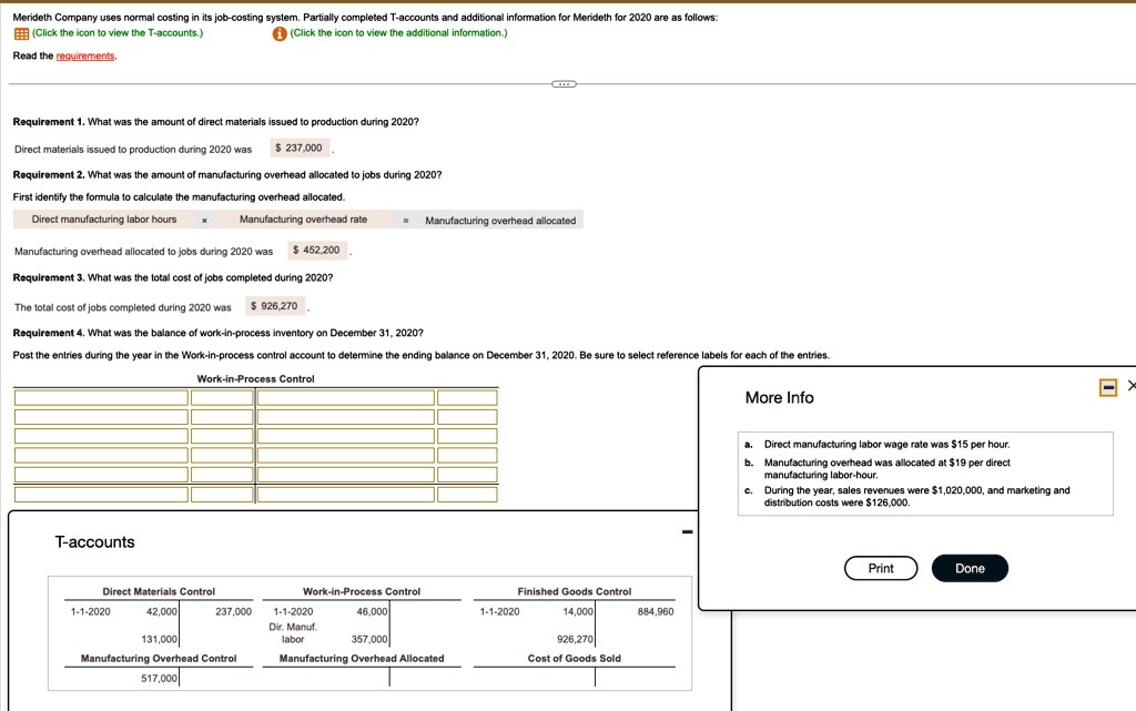 Merideth Company uses normal costing in its job-costing system ...