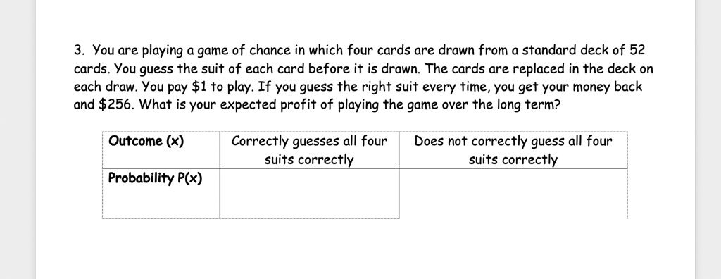 SOLVED: You are playing a game of chance in which four cards are drawn ...