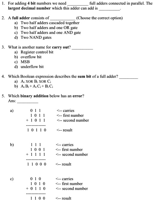 SOLVED: For adding 4-bit numbers, we need full adders connected in parallel. The largest decimal ...