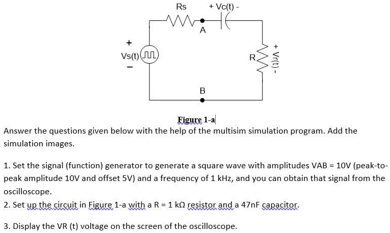 Rs + Vc(t) -+(t) ()+ Vr(t) -1-athe questions given below with the help of the multisim ...