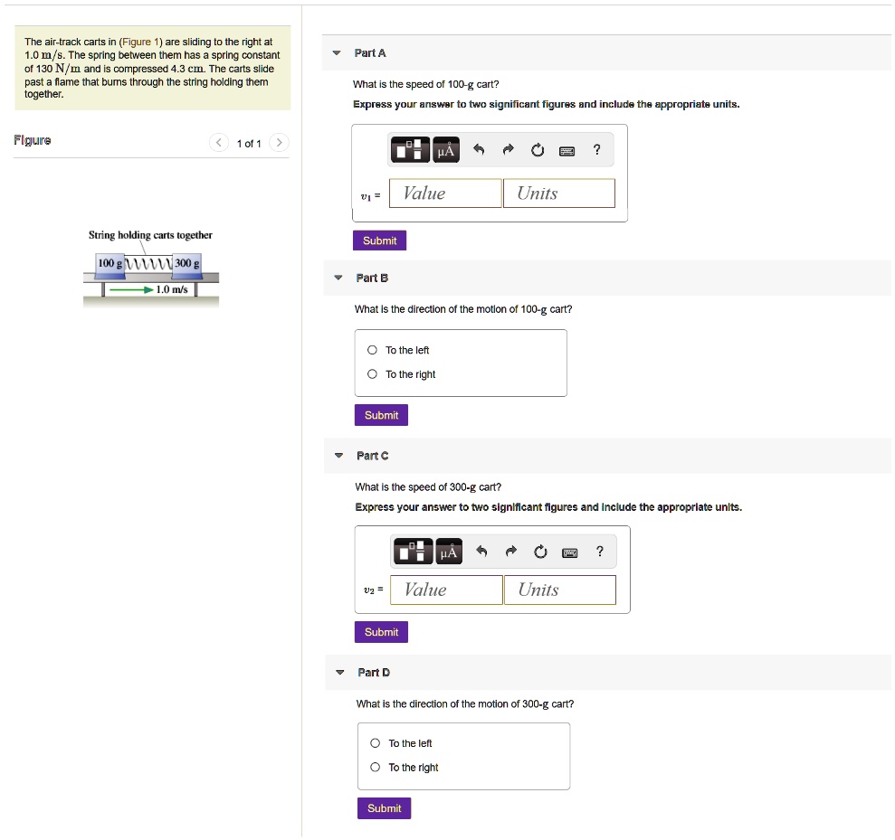 [GET ANSWER] the air track carts figure 1 are sliding the right at 10 ...
