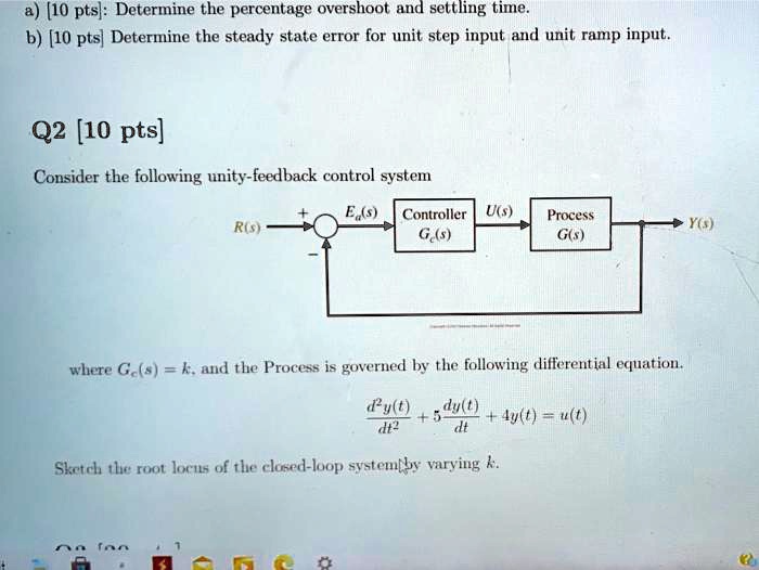 Solved Determine The Percentage Overshoot And Settling Time Determine The Steady State Error